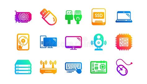 Computer Device Line Icons Motherboard Cpu And Laptop Linear Icon
