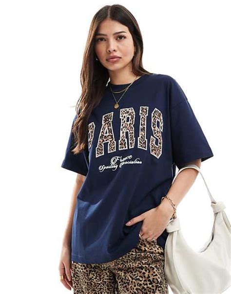Asos Design Oversized Tee With Paris Graphic In Leopard In Black Asos