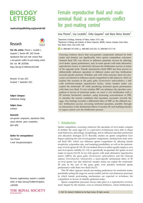 Female Reproductive Fluid And Male Seminal Fluid A Non Gametic Conflict For Post Mating Control