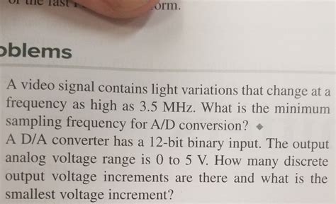 Solved Ie Tas Orm Blems A Video Signal Contains Light Chegg Com