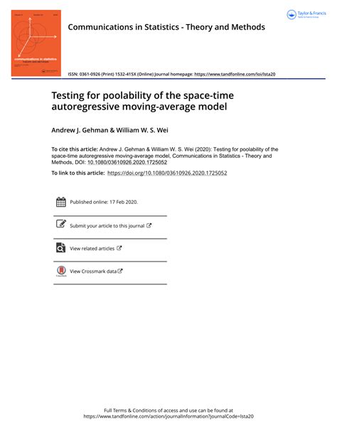 Pdf Testing For Poolability Of The Space Time Autoregressive Moving Average Model