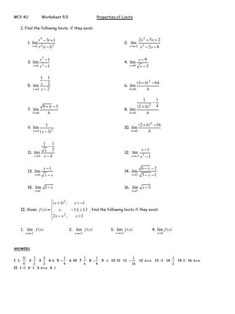 Day 8 Evaluating Limits Worksheet Pdf