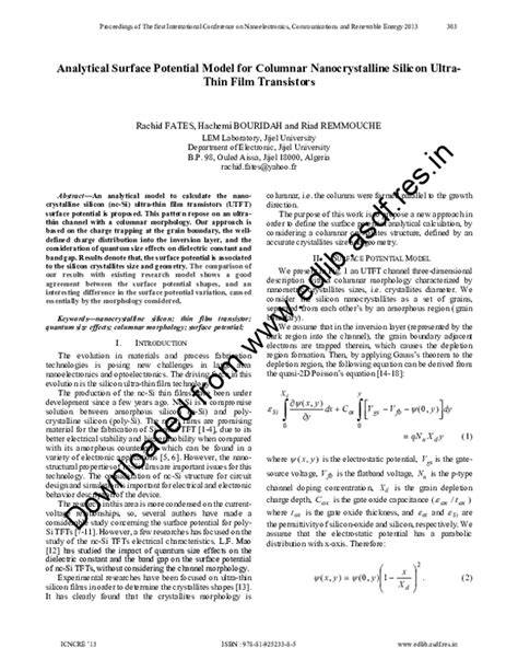 Pdf Analytical Surface Potential Model For Columnar Nanocrystalline