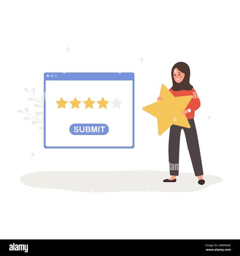 Customer Review Concept Arab Woman Holding Star And Giving Five Stars