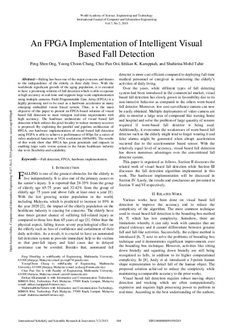 pdf fpga based visual fall detection system