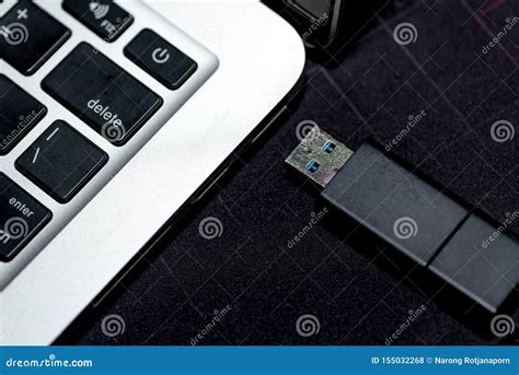 Inserting Usb Flash Memory Drive Plugged Into A Computer Laptop Port