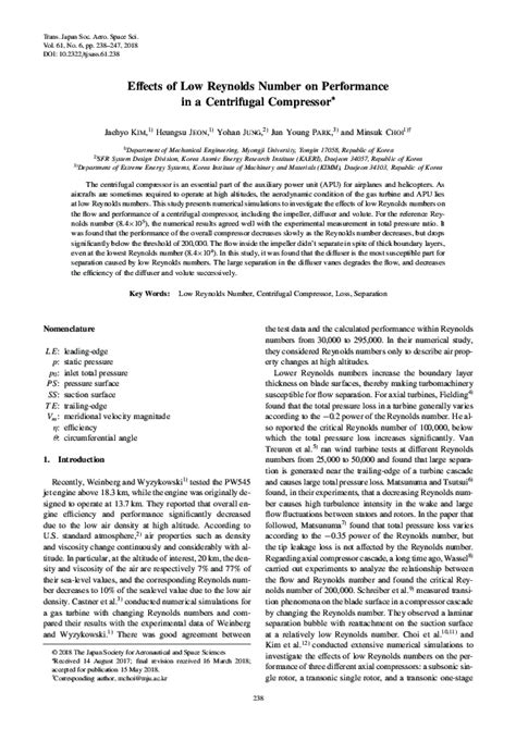 Pdf Effects Of Low Reynolds Number On Performance In A Centrifugal Compressor
