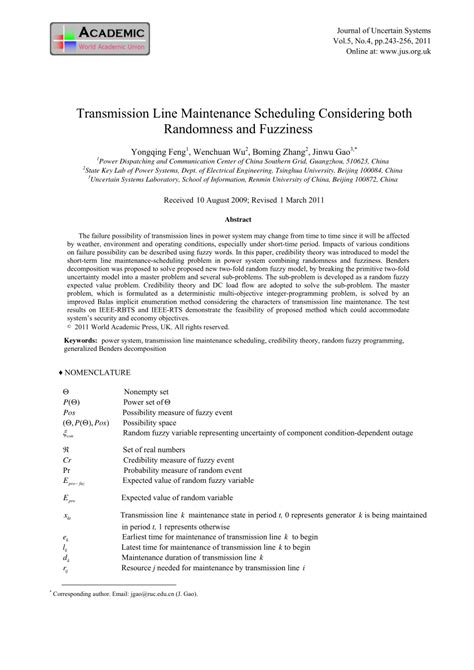 Pdf Transmission Line Maintenance Scheduling Considering Both