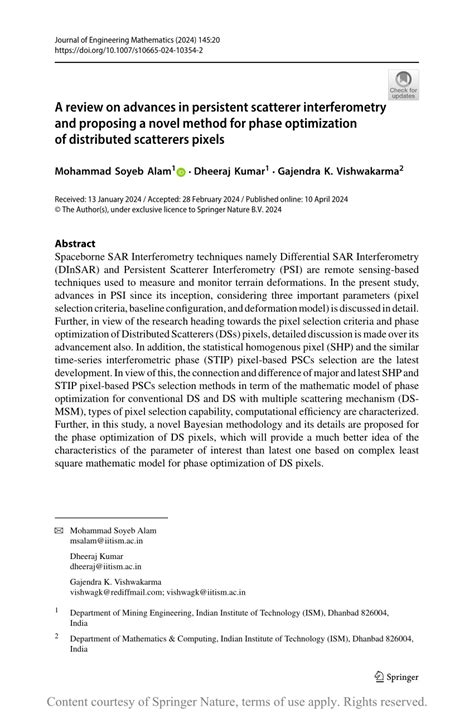 A Review On Advances In Persistent Scatterer Interferometry And