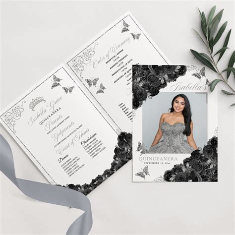 Editable Program Template Elegant Black And Silver Floral Etsy