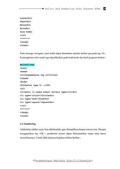 Bulet Dan Numbering Html Pada Pemrograman Website Pdf