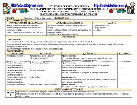 Planeación Del Primer Grado Del Mes De Marzo Para El Segundo Trimestre