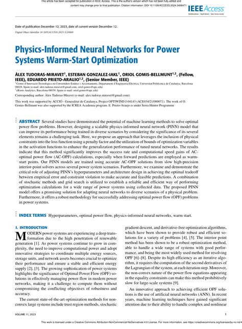 pdf physics informed neural networks for power systems warm start