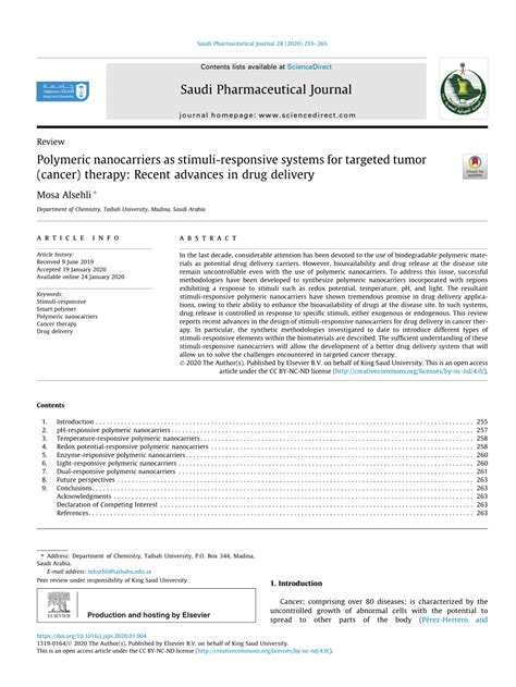 Pdf Polymeric Nanocarriers As Stimuli Responsive Systems For Targeted