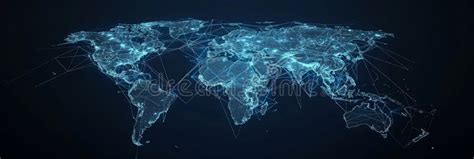 Global Network Connections Digital World Map With Glowing Lines And Nodes Representing Data