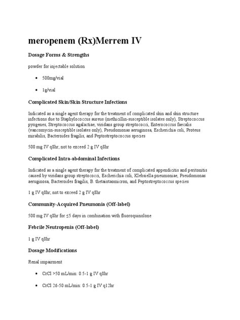 Meropenem Streptococcus Renal Function