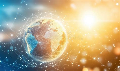 Global Network Visualization With Earth Digital Connections Bright Sunlight Abstract