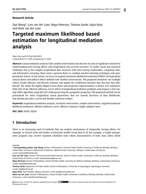 Pdf Targeted Maximum Likelihood Based Estimation For Longitudinal