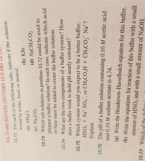 Solved Salts And Buffers Sections 10 9 And 1u Iu 10 72 For