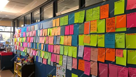 A Wall Full Of Post It Notes With Post It Notes On It Premium Ai Generated Image