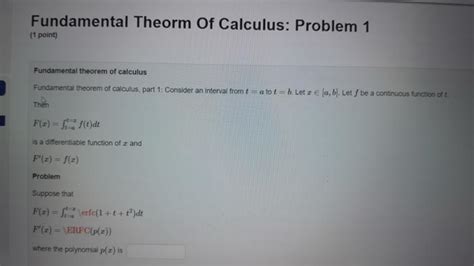 Solved Fundamental Theorm Of Calculus Problem Point Chegg