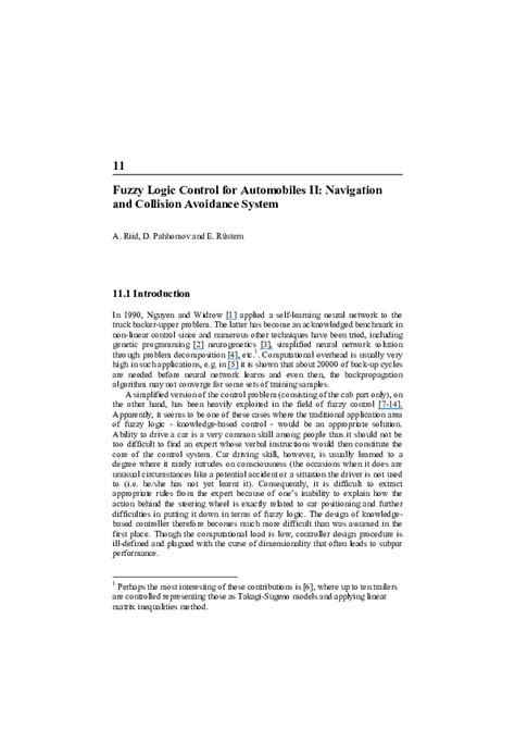 Pdf Fuzzy Logic Control For Automobiles Ii Navigation And Collision Avoidance System Andri