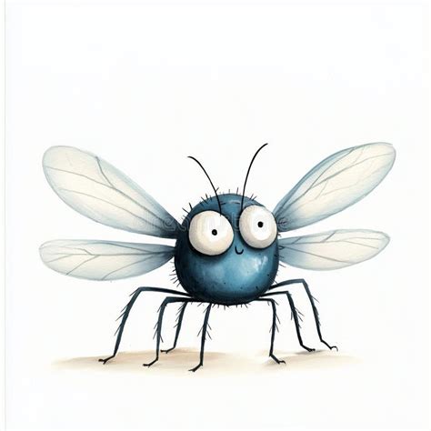 A Cartoon Style Blue Fly With Large Eyes And Wings Posing On A Light