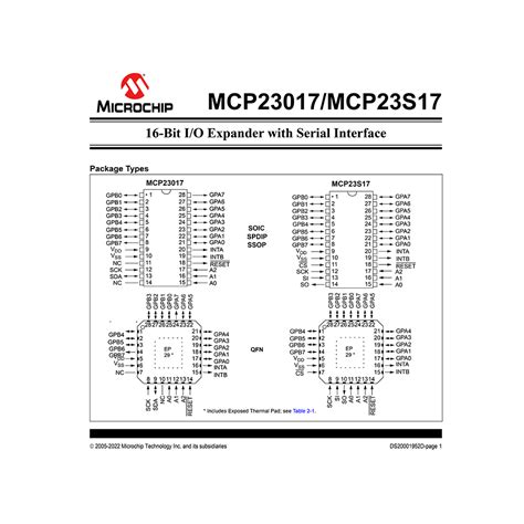 Microchip Mcp23017 16 Bit I2c I O Expander Datasheet