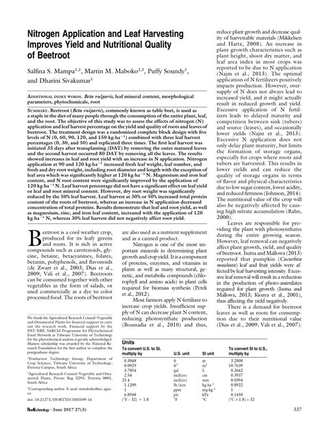 Pdf Nitrogen Application And Leaf Harvesting Improves Yield And Nutritional Quality Of Beetroot