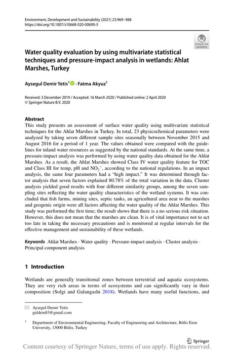 Water Quality Evaluation By Using Multivariate Statistical Techniques And Pressure Impact