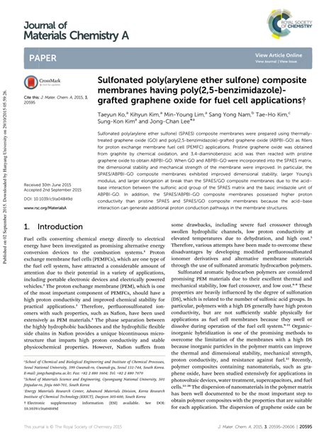 Pdf Sulfonated Polyarylene Ether Sulfone Composite Membranes Having