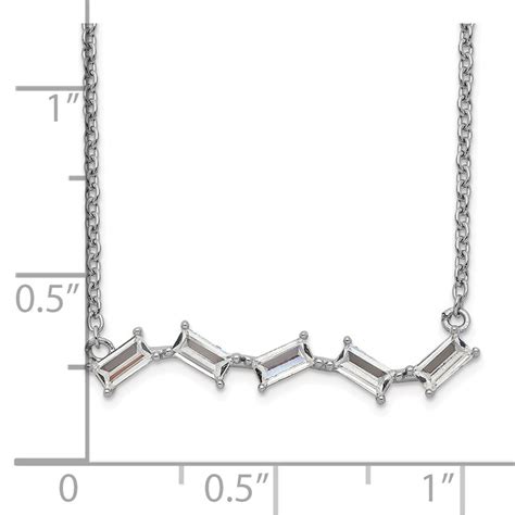 Cheryl M Sterling Silver Rhodium Plated Emerald Cut Cz Bar 18 Inch