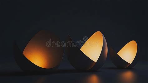 Three Small Round Lighted Objects Are Arranged In A Row On A Dark