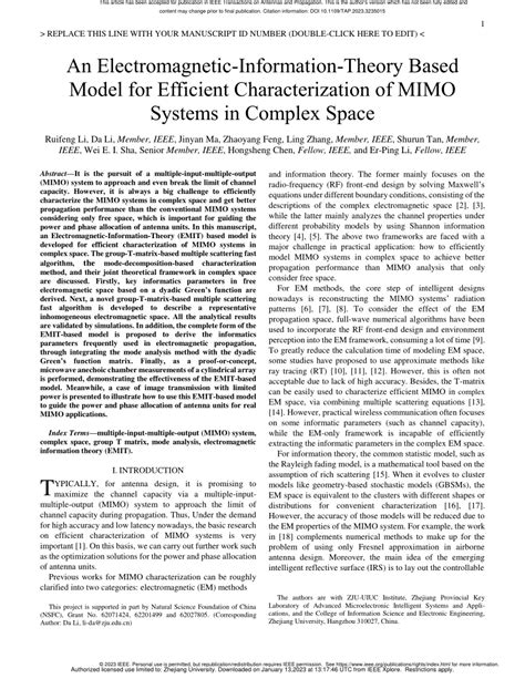 Pdf An Electromagnetic Information Theory Based Model For Efficient Characterization Of Mimo