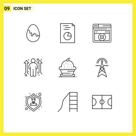 Modern Set Of 9 Outlines Pictograph Of Sweet Dessert Web Cake Man Editable Vector Design