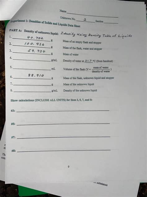 Solved EXPERIMENT DENSITIES OF SOLIDS AND LIQUIDS Chegg