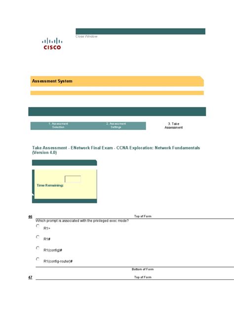 Assessment System Take Assessment Enetwork Final Exam Ccna Exploration Network