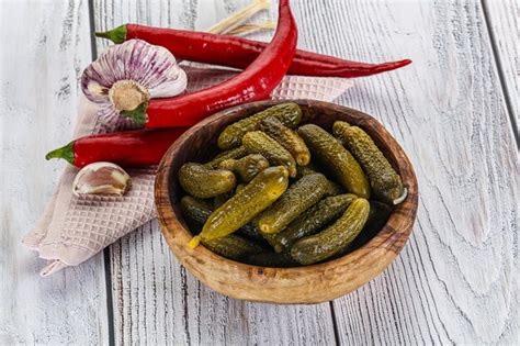 Premium Photo Marinated Small Cucumbers Cornichon In The Bowl