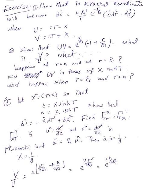 Solved Exercise Show That In Kruskal Coordinate Toe Come Chegg Com