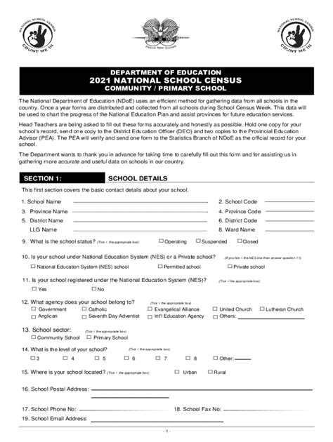 Fillable Online Education Gov Png School Census Form 2020 Fill Online