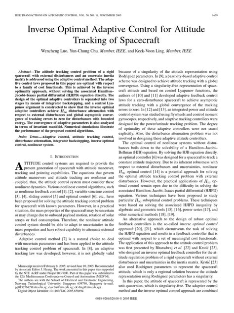 2 Inverse Optimal Adaptive Control For Attitude Tracking Of Spacecraft Tac 2005 Pdf