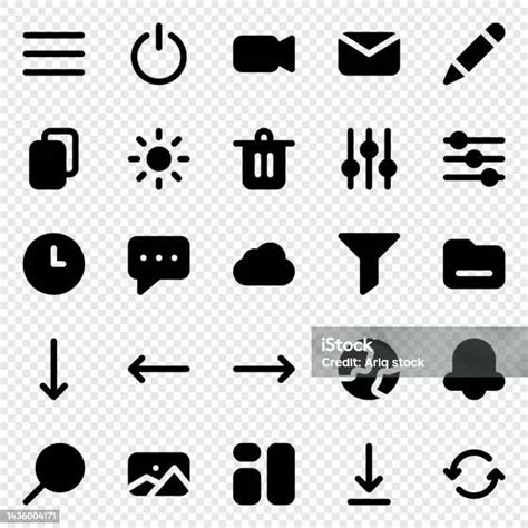 솔리드 스타일의 사용자 인터페이스 아이콘 세트 메뉴 달력 시계 솔리드 아이콘 컬렉션 벡터 일러스트 레이 션 0명에 대한 스톡