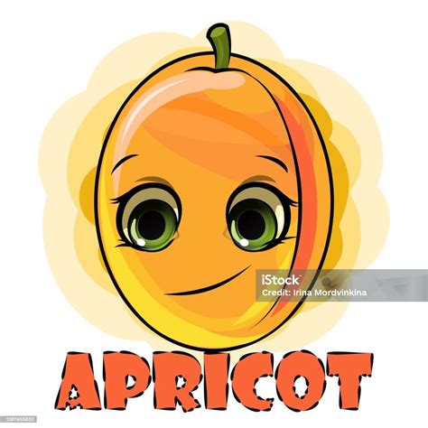 추상적 인 배경에 살구 과일 얼굴 비문 흰색에 격리된 개체입니다 익은 만화 플랫 스타일 그림 미소 벡터 건강한 식생활에 대한 스톡 벡터 아트 및 기타 이미지 Istock