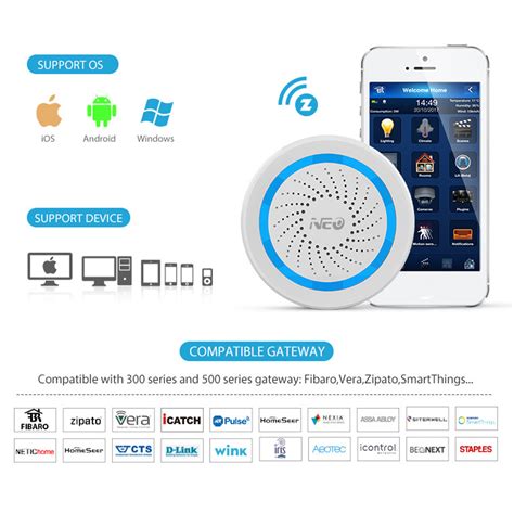 868 4MHz Z Wave Sensor USB Siren Light Sound Alarm System Detector 500Series