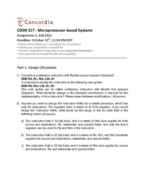 Coen317 Assignment 2 Coen 317 Microprocessor Based Systems Assignment 2 Fall 2022 Deadline