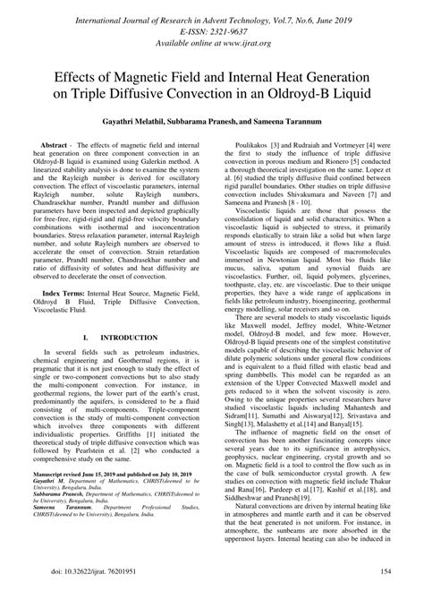 Pdf Effects Of Magnetic Field And Internal Heat Generation On Triple Diffusive Convection In