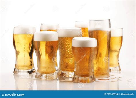 Different Types Of Beer In Glasses And Bottles Isolated On White Stock Illustration