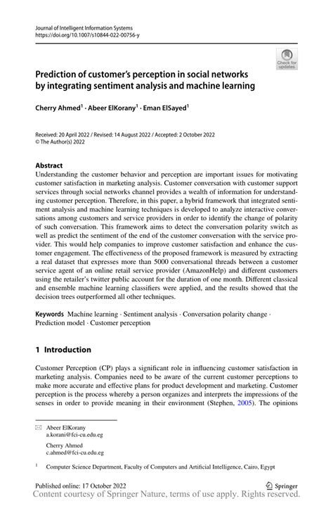 Pdf Prediction Of Customers Perception In Social Networks By Integrating Sentiment Analysis