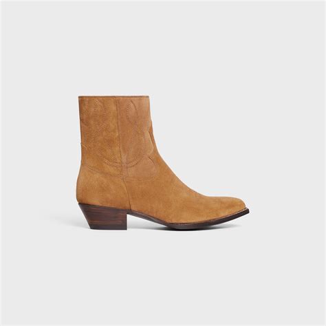 Celine Western Zipped Boots In Suede Calfskin Havana Celine