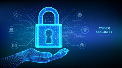 Cyber Security And Data Protection Concept Padlock With Keyhole In Wireframe Hand Network